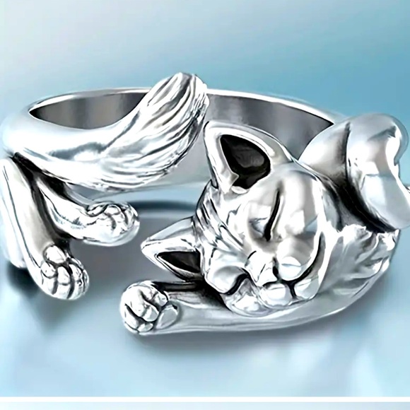 silver kitten ring | Jewelry | Pc Cute Adjustable Sterling Silver ...